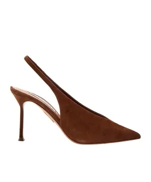 AQUAZZURA Voltaire 85 Suede Slingback Pumps - Brown