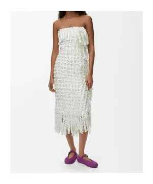 Loewe Silk Dress With Floral Stripes And Fringing