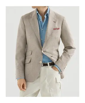 Brunello Cucinelli Wool, Alpaca And Silk Houndstooth Deconstructed Cavallo Blazer