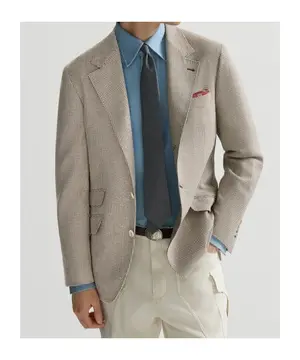Brunello Cucinelli Wool, Alpaca And Silk Houndstooth Deconstructed Cavallo Blazer