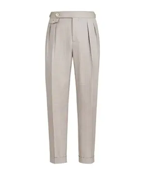 Brunello Cucinelli Cashmere And Silk Chevron Trousers With Double Pleats And Waist Tabs - Nude