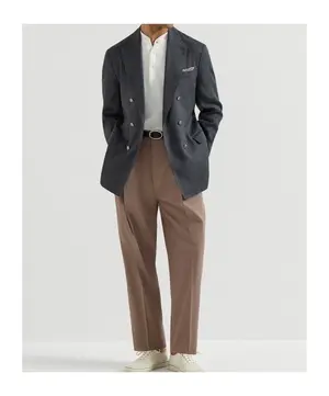 Brunello Cucinelli Cotton Crêpe Batavia Trousers With Pleat