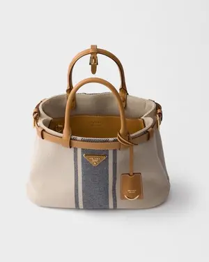 Prada Small Canvas And Leather Bag - Beige/baltic Blue