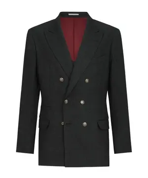 Brunello Cucinelli Mouliné Virgin Wool Twill One-and-a-half Breasted Deconstructed Blazer With Metal Buttons - Anthracite
