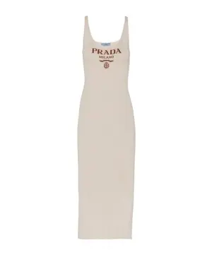 Prada Ribbed Monogram Logo Sleeveless Dress