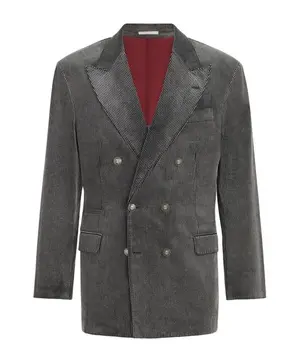 Brunello Cucinelli Frosted Cotton Corduroy One-and-a-half Breasted Tailor Blazer With Metal Buttons - Gray