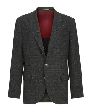 Brunello Cucinelli Silk, Wool And Cashmere Prince Of Wales Flannel Deconstructed Blazer - Anthracite