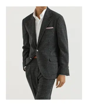 Brunello Cucinelli Silk, Wool And Cashmere Prince Of Wales Flannel Deconstructed Blazer - Anthracite