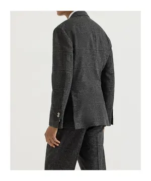 Brunello Cucinelli Silk, Wool And Cashmere Prince Of Wales Flannel Deconstructed Blazer - Anthracite