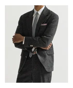 Brunello Cucinelli Silk, Wool And Cashmere Prince Of Wales Flannel Deconstructed Blazer - Anthracite