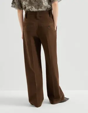 Brunello Cucinelli Stretch-cotton Moleskin Loose Sartorial Trousers With Monili - Chocolate