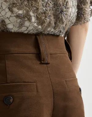 Brunello Cucinelli Stretch-cotton Moleskin Loose Sartorial Trousers With Monili - Chocolate