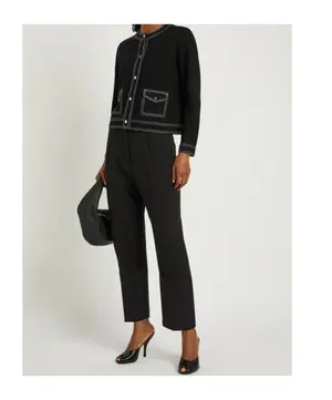Tory Burch Topstitch Wool Cardigan