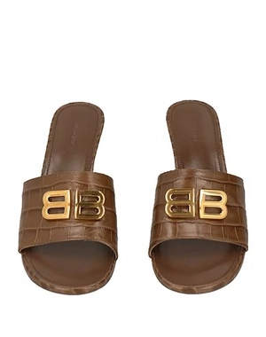Balenciaga Crocodile-patterned Leather Slippers