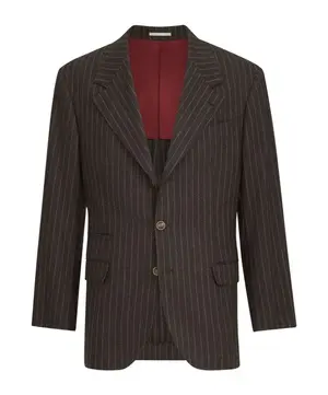 Brunello Cucinelli Virgin Wool And Cashmere Chalk Stripe Flannel Tailor Blazer - Brown