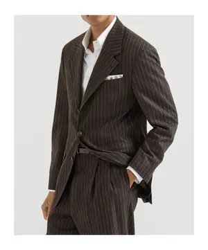 Brunello Cucinelli Virgin Wool And Cashmere Chalk Stripe Flannel Tailor Blazer