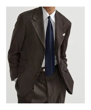 Brunello Cucinelli Virgin Wool And Cashmere Chalk Stripe Flannel Tailor Blazer