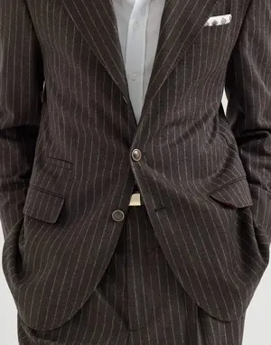 Brunello Cucinelli Virgin Wool And Cashmere Chalk Stripe Flannel Tailor Blazer