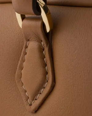 Prada Medium Leather Top-handle Bag With Monogram Detail - Caramel