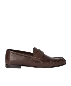 Brunello Cucinelli Calfskin Penny Loafers With Embellished Detail - Cocoa