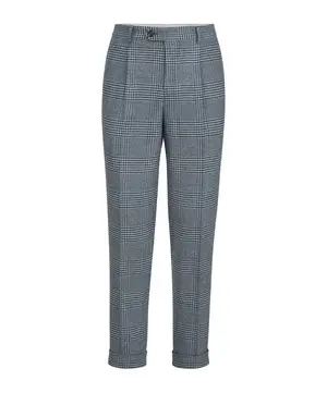 Brunello Cucinelli Comfort Wool And Cashmere Prince Of Wales Flannel Trousers With Pleat - Sky-blue