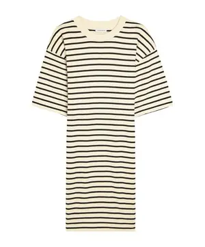 ANINE BING Mona Striped Cotton-blend Mini Dress - White
