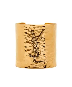 Saint Laurent Logo Hammered Cuff - Yellow