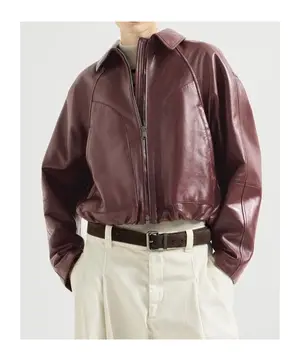 Brunello Cucinelli Nappa Leather Jacket With Monili Embellishment - Burgundy