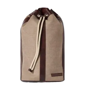 Brunello Cucinelli Water-resistant Canvas And Burnished Calfskin Drawstring Backpack - Nude