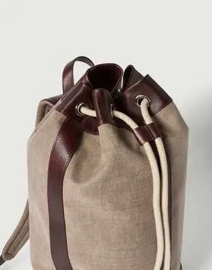 Brunello Cucinelli Water-resistant Canvas And Burnished Calfskin Drawstring Backpack