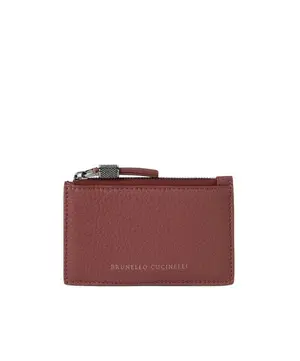 Brunello Cucinelli Logo Leather Card Holder - Brick Red
