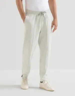Brunello Cucinelli Cashmere Double-knit Trousers With Crête-detail And Elasticated Zipper Cuffs - Light Gray