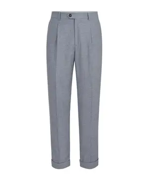 Brunello Cucinelli Cashmere And Silk Houndstooth Flannel Pleated Trousers - Sky-blue