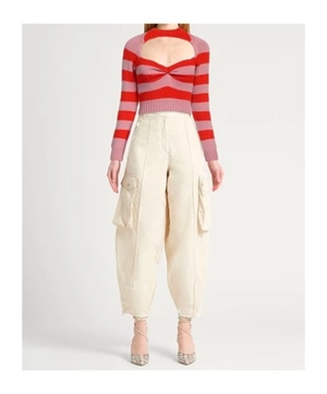 Marni Striped Cutout Long Sleeve Sweater - Pink