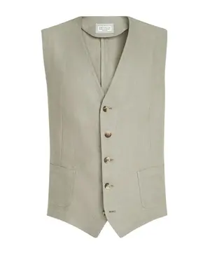Brunello Cucinelli Linen Micro Chevron Waistcoat