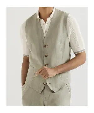 Brunello Cucinelli Linen Micro Chevron Waistcoat
