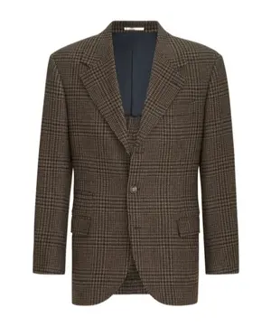 Brunello Cucinelli Cashmere Prince Of Wales Tailor Blazer - Chestnuts