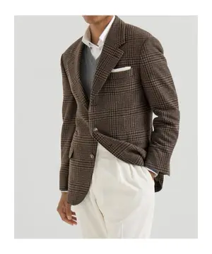 Brunello Cucinelli Cashmere Prince Of Wales Tailor Blazer - Chestnuts