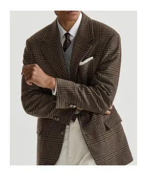 Brunello Cucinelli Cashmere Prince Of Wales Tailor Blazer - Chestnuts
