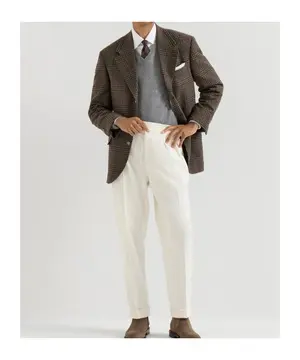 Brunello Cucinelli Cashmere Prince Of Wales Tailor Blazer - Chestnuts