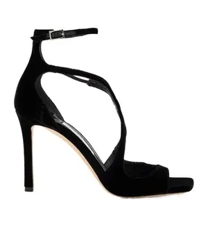 JIMMY CHOO Azia 95 Velvet Sandals - Black