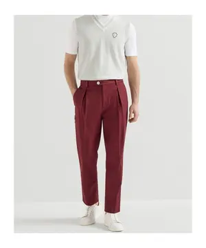 Brunello Cucinelli Garment-dyed Comfort Gabardine Trousers - Red