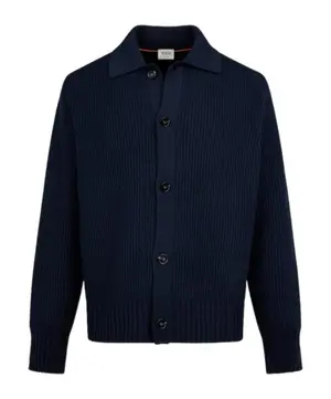 TOD'S Ribbed Polo-collar Cardigan - Blue