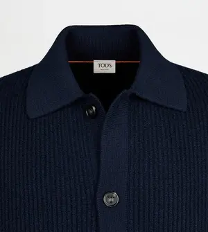 TOD'S Ribbed Polo-collar Cardigan - Blue