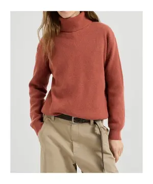 Brunello Cucinelli Cashmere English Rib Turtleneck Sweater With Monili - Refractory Bricks