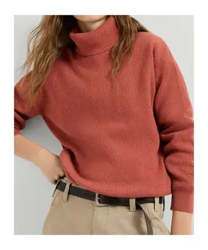 Brunello Cucinelli Cashmere English Rib Turtleneck Sweater With Monili - Refractory Bricks
