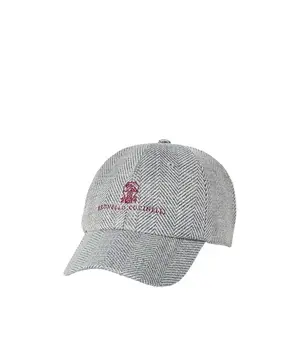 Brunello Cucinelli Alpaca, Wool And Silk Chevron Baseball Cap With Embroidered-logo - Blue