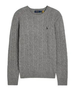 Polo Ralph Lauren Cable Knit Wool-cashmere Blend Sweater With Logo - Gray