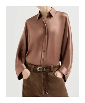 Brunello Cucinelli Stretch Silk Satin Shirt With Monili - Dattero