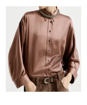 Brunello Cucinelli Stretch Silk Satin Shirt With Monili - Dattero